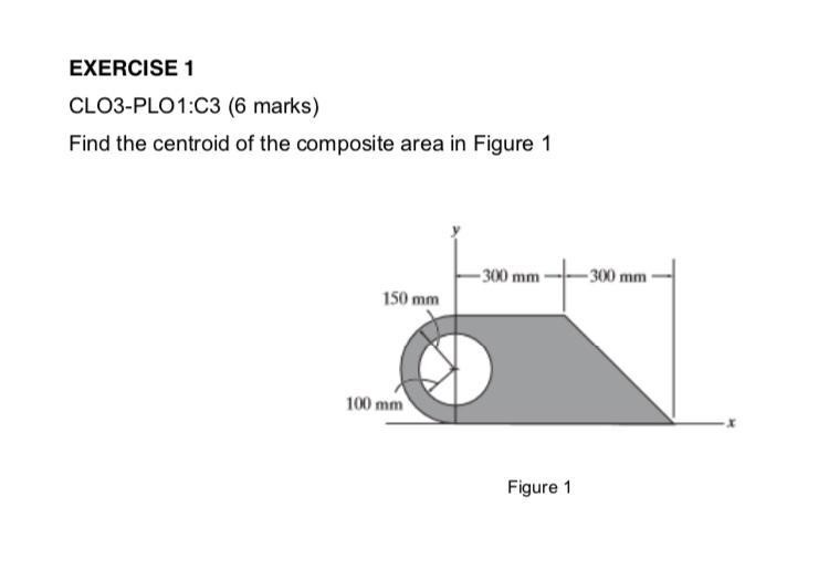 Solved EXERCISE 1 CLO3-PLO1:C3 (6 marks) Find the centroid | Chegg.com