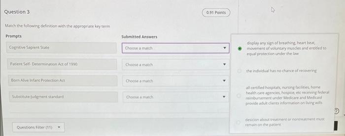 Solved Question 3 0.91 Points Match the following definition | Chegg.com