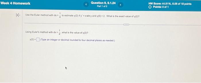 Solved Use the Euler method with dx=41 to estimate | Chegg.com