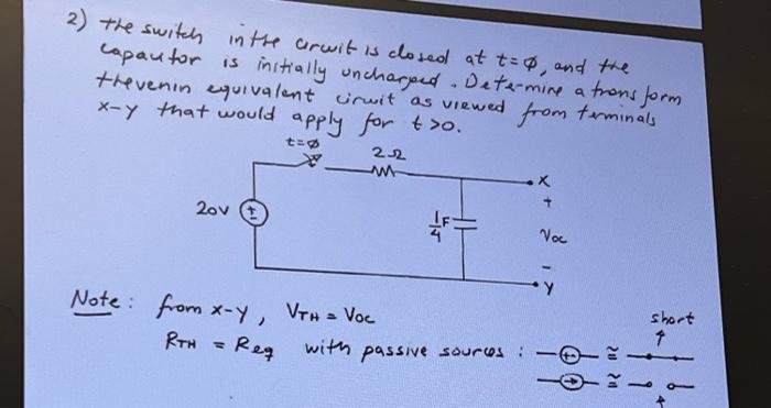 Solved 2) the switch in the crwit is closed at t=0, and the | Chegg.com