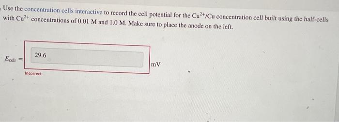 Solved Use the concentration cells interactive to record the | Chegg.com