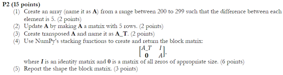 Solved P2 (15 ﻿points)(1) ﻿Create an array (name it as A) | Chegg.com