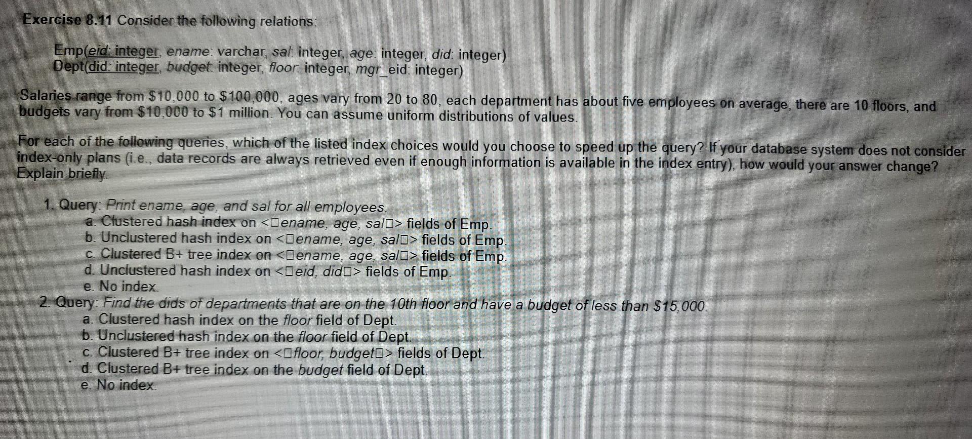Solved Exercise 8.11 Consider the following relations: | Chegg.com