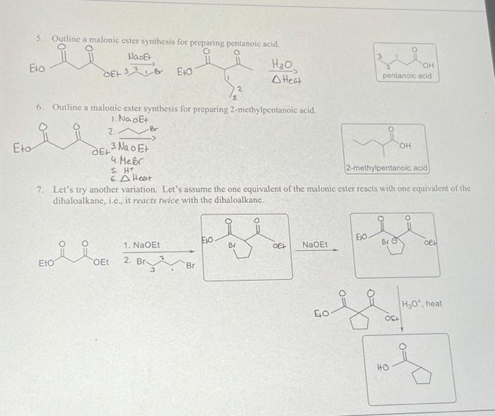 5. Outline a malonic ester synthesis for preparing | Chegg.com