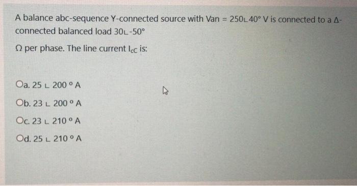 Solved A balance abc-sequence Y-connected source with Van = | Chegg.com