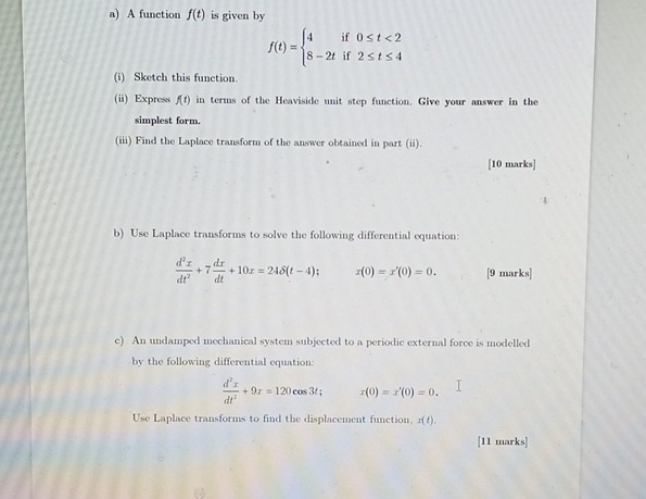 Solved a) ﻿A function f(t) ﻿is given | Chegg.com