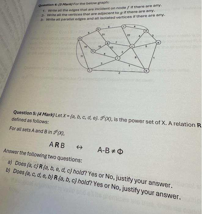 Solved Question 4: (3 Mark) For the below graph: 1- Write | Chegg.com