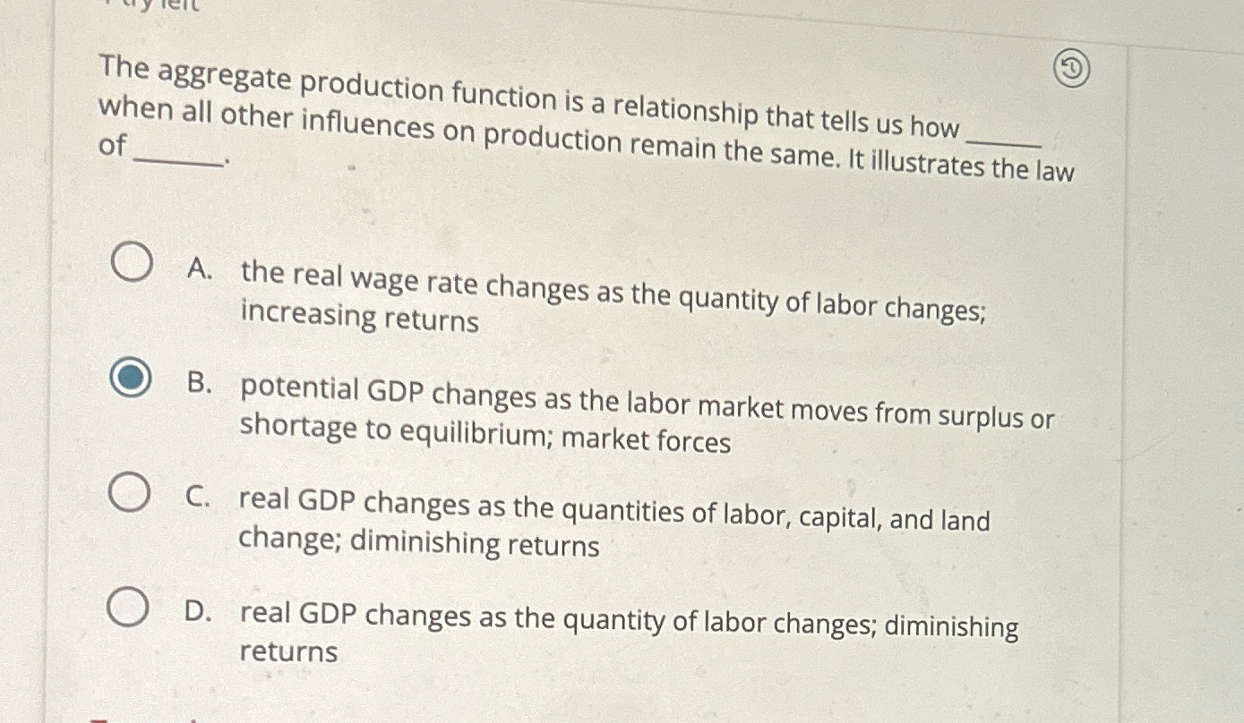 Solved The Aggregate Production Function Is A Relationship