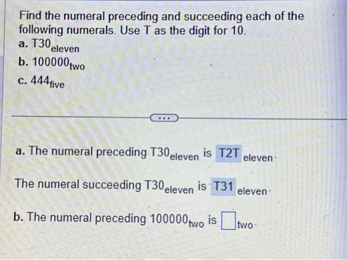 Solved Find the numeral preceding and succeeding each of the | Chegg.com