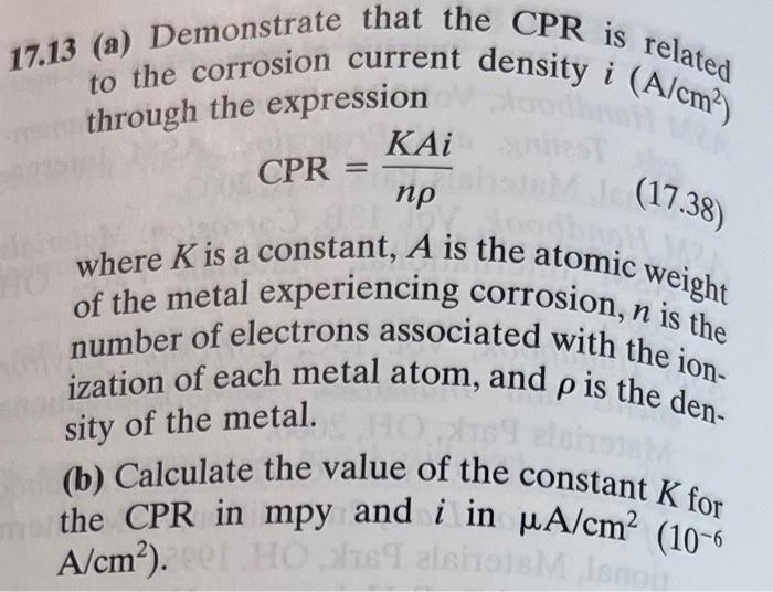 Solved 7.13 (a) Demonstrate that the CPR is related | Chegg.com