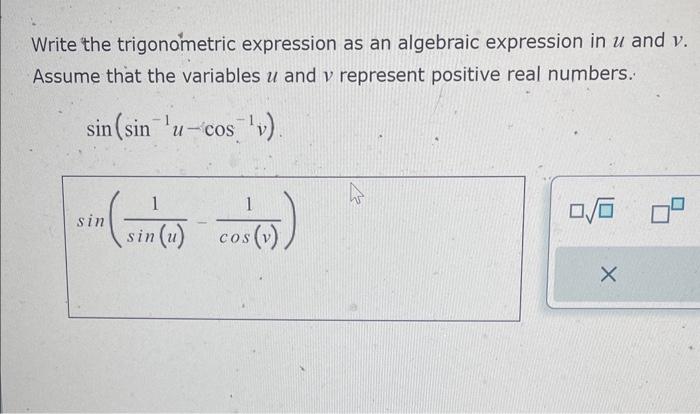 Solved Write the trigonometric expression as an algebraic | Chegg.com ...