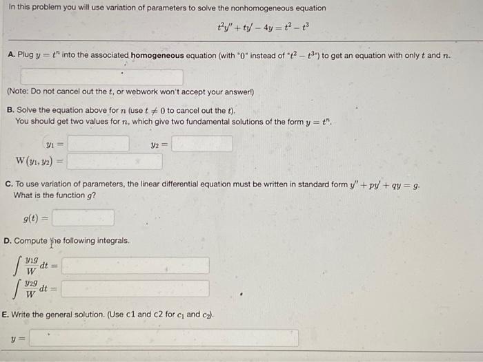 Solved In this problem you will use variation of parameters | Chegg.com