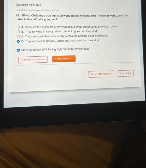 Solved 15. Ellie's Christmas tree lights all went out at the | Chegg.com