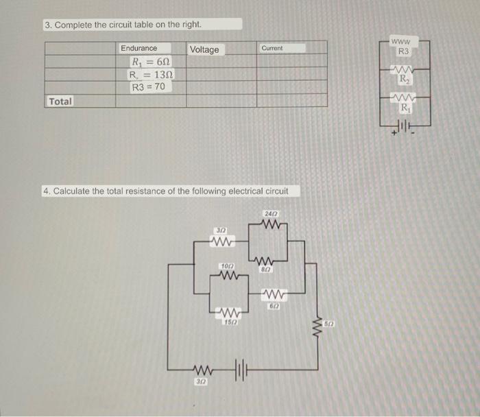 Solved 3. Complete the circuit table on the right. 4. | Chegg.com