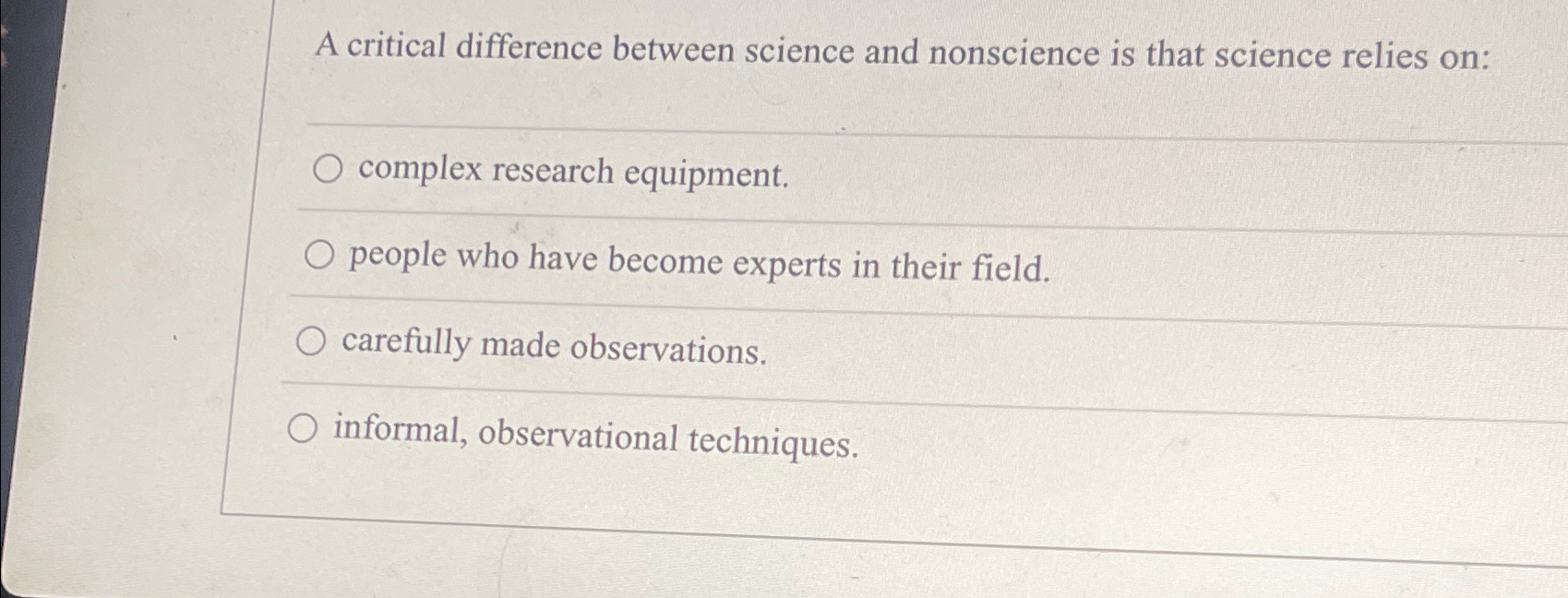 Solved A critical difference between science and nonscience | Chegg.com