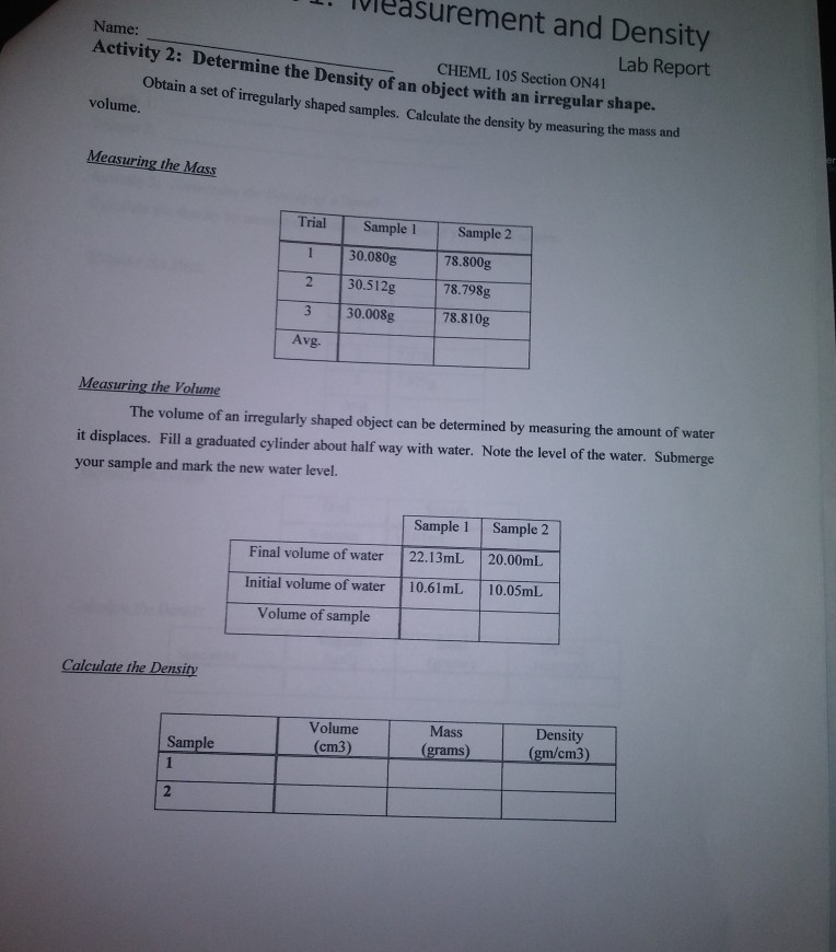 Solved Measuring the Mass Measure the mass of your samples | Chegg.com