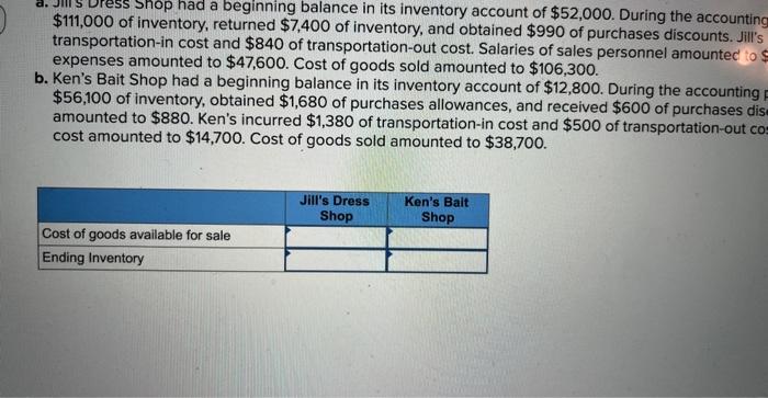 Solved Exercise 4-7A (Algo) Determining the cost of | Chegg.com