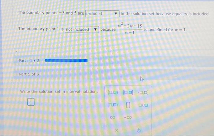 Solved The boundary points -3 and 5 are included The | Chegg.com
