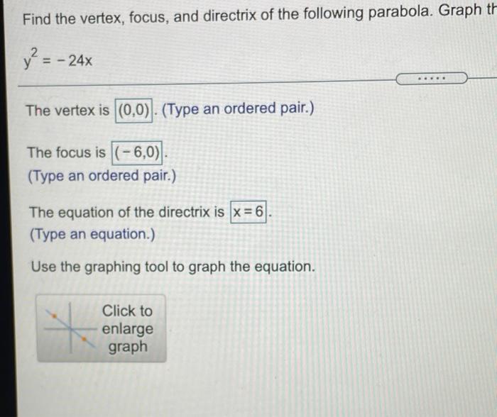 Solved Find the vertex, focus, and directrix of the | Chegg.com