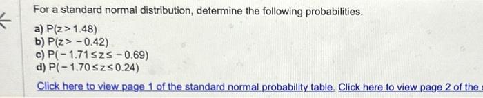 Solved For a standard normal distribution, determine the | Chegg.com