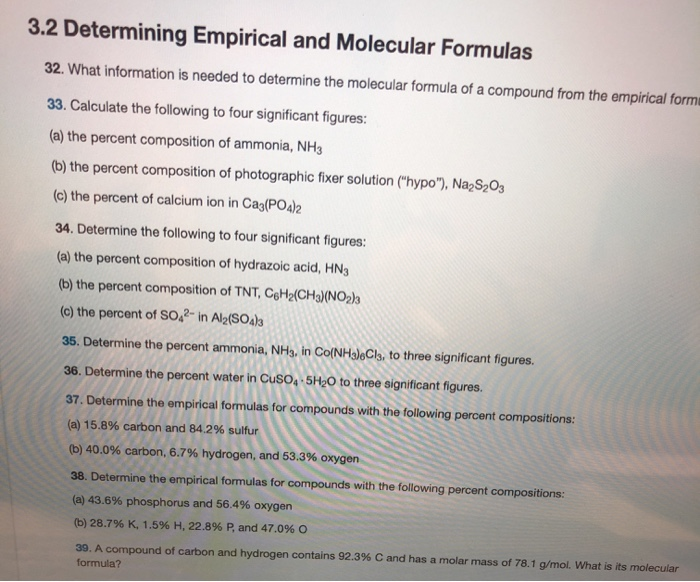 Solved 3.2 Determining Empirical and Molecular Formulas 32. | Chegg.com