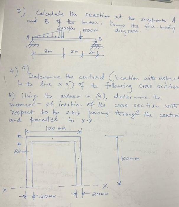 Solved 3) Calculate the reaction at the supports A and B of | Chegg.com