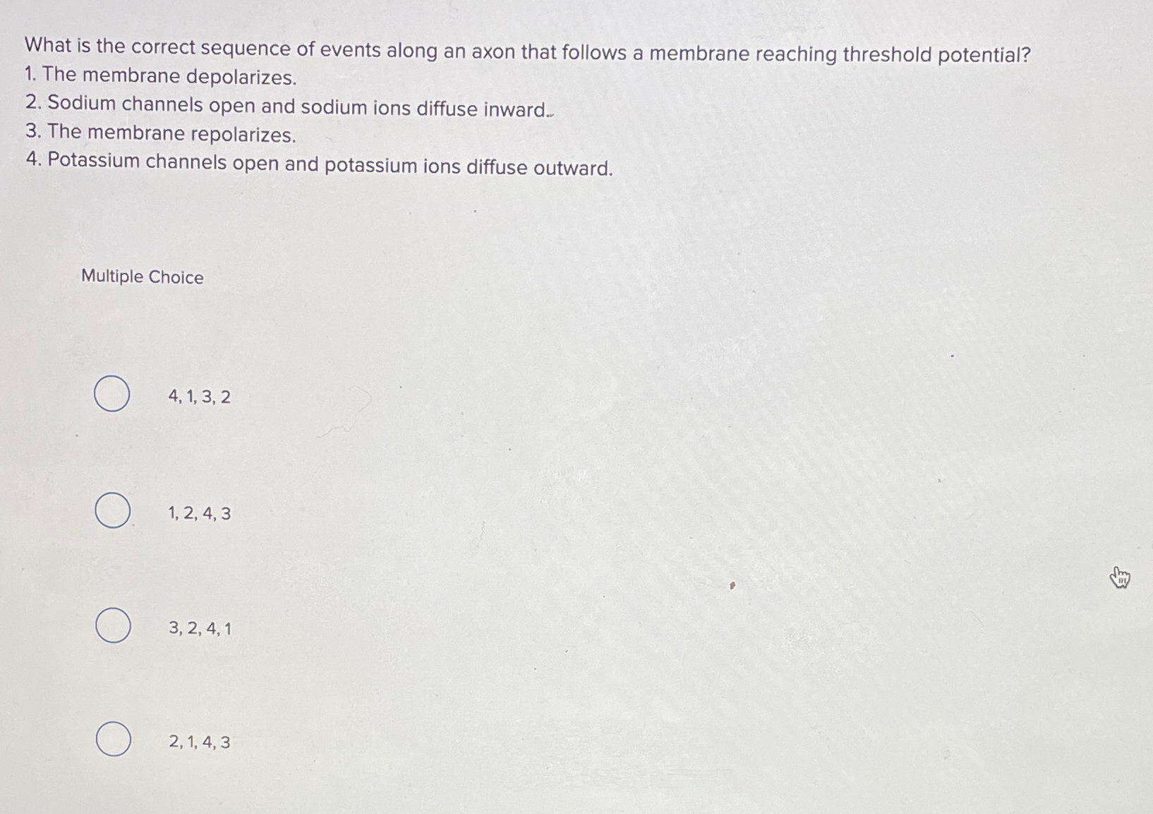 Solved What is the correct sequence of events along an axon | Chegg.com