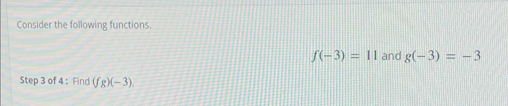 Solved Consider the following functions.f(-3)=11 ﻿and | Chegg.com