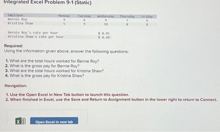 Solved Integrated Excel Problem 9-1 (Static) Required: Using | Chegg.com