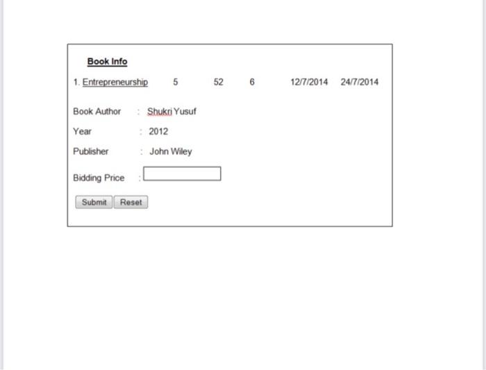 Solved Book Id: Name: Book Title : Book Author: Year: | Chegg.com