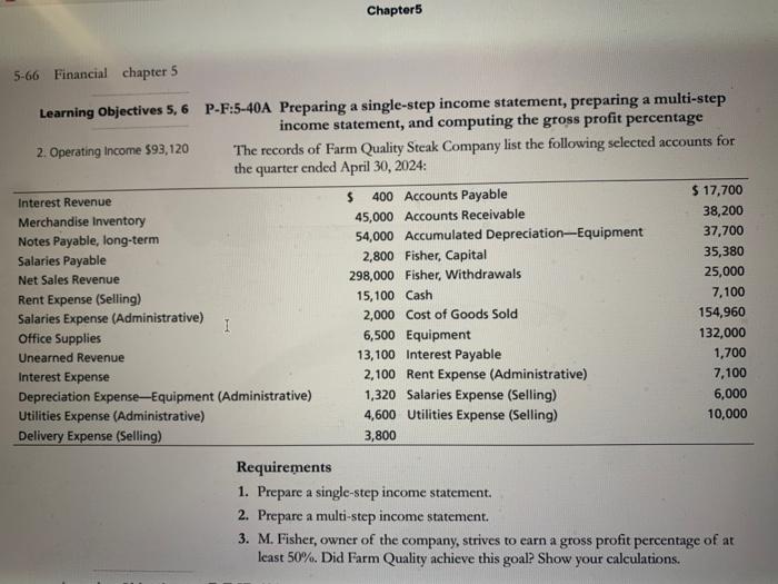 Solved Learning Objectives 5, 6 P-F:5-40A Preparing a | Chegg.com