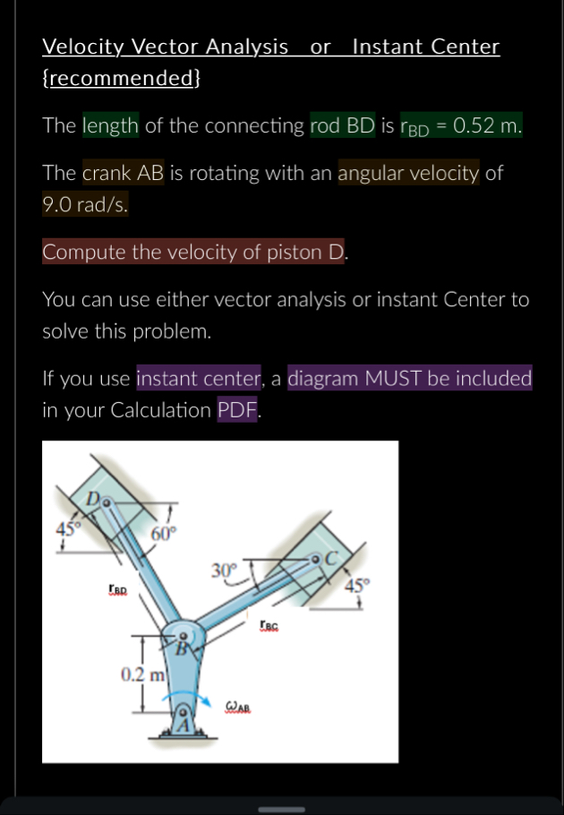 Solved Velocity Vector Analysis or Instant Center | Chegg.com