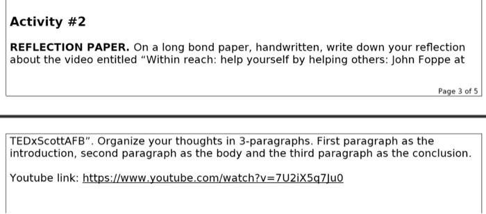 Activity #2 REFLECTION PAPER. On a long bond paper, | Chegg.com
