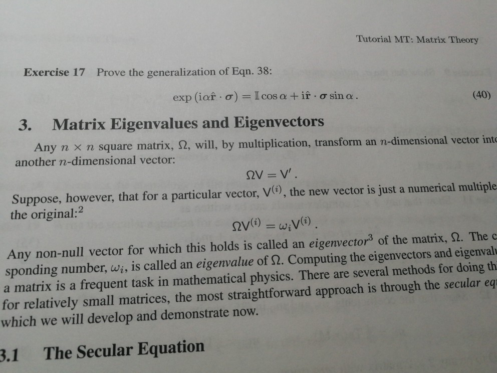 Solved Tutorial MT: Matrix Theory Exercise 9 Show that the | Chegg.com