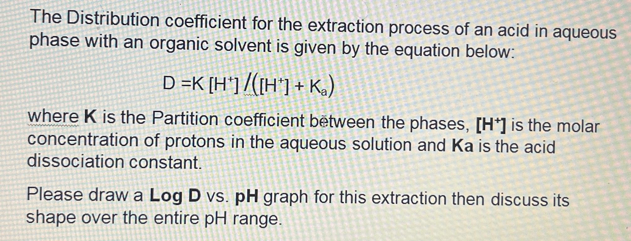 Solved The Distribution coefficient for the extraction | Chegg.com