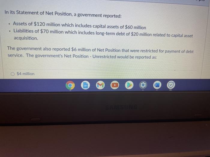 Solved In its Statement of Net Position, a government | Chegg.com