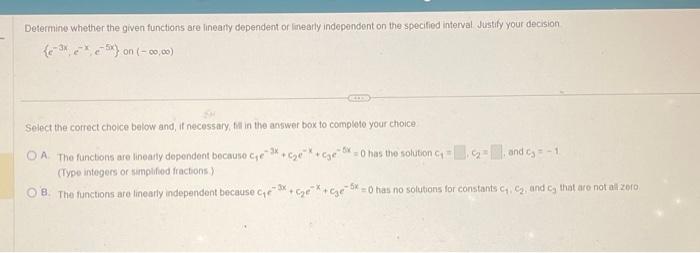 Solved Determine whether the given functions are linearly | Chegg.com