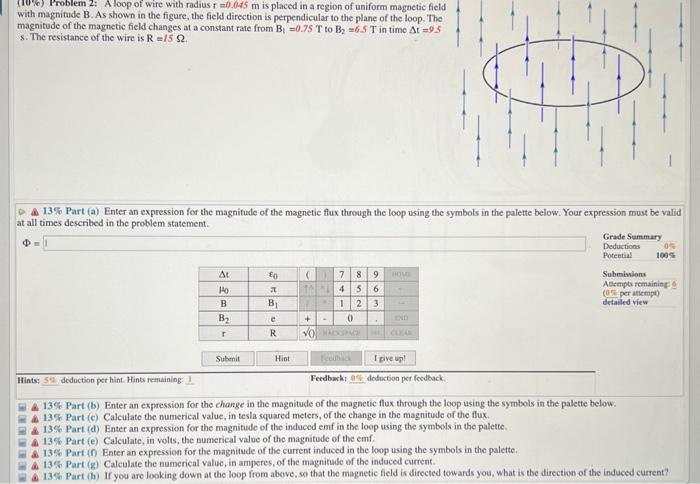 Solved (10\%) Problem 2: A loop of wire with radius r=0.045 | Chegg.com