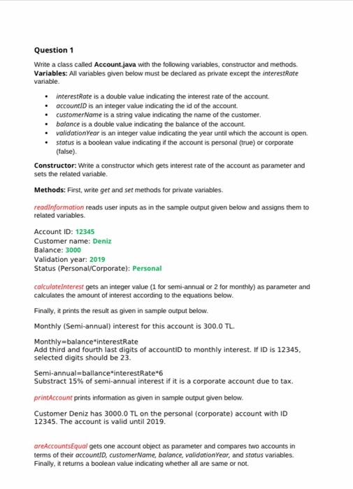 Solved Question 1 Write a class called Account.java with the | Chegg.com
