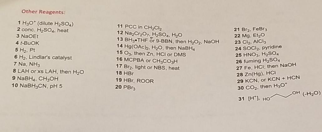 Solved Question 21 Using the reagent list determine the | Chegg.com