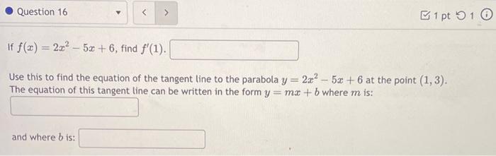 Solved If f(x)=2x2−5x+6, find f′(1) Use this to find the | Chegg.com