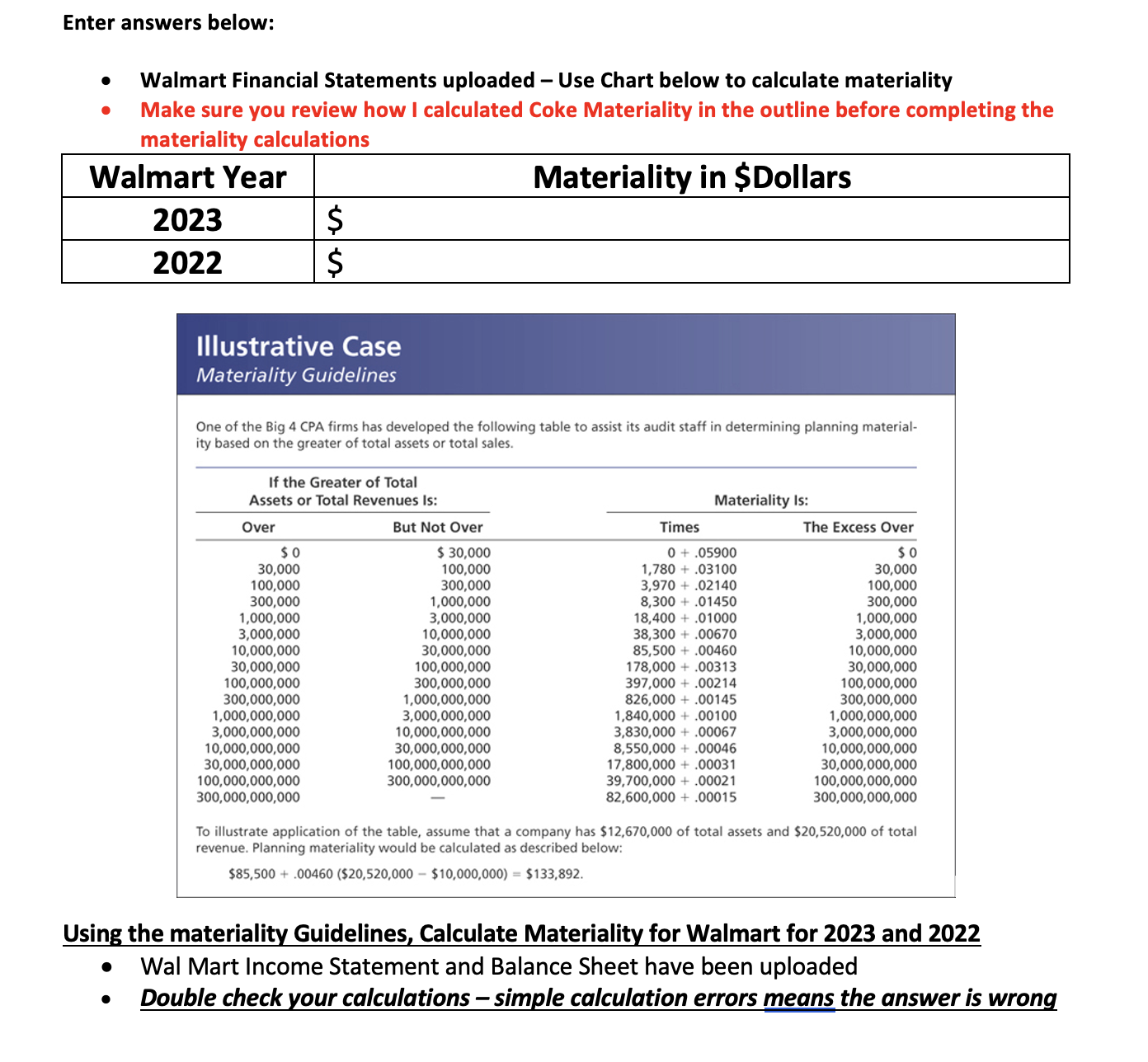 Enter answers below:Walmart Financial Statements | Chegg.com