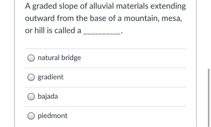 Solved A graded slope of alluvial materials extending | Chegg.com