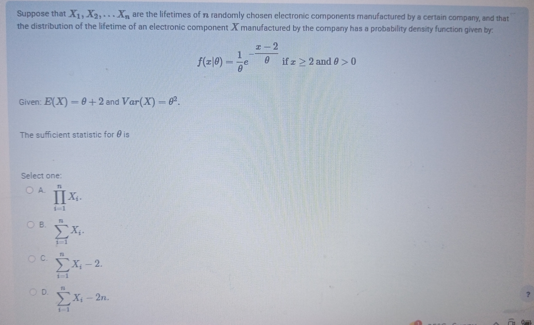 Solved Suppose that x1,x2,dotsxn ﻿are the lifetimes of n | Chegg.com