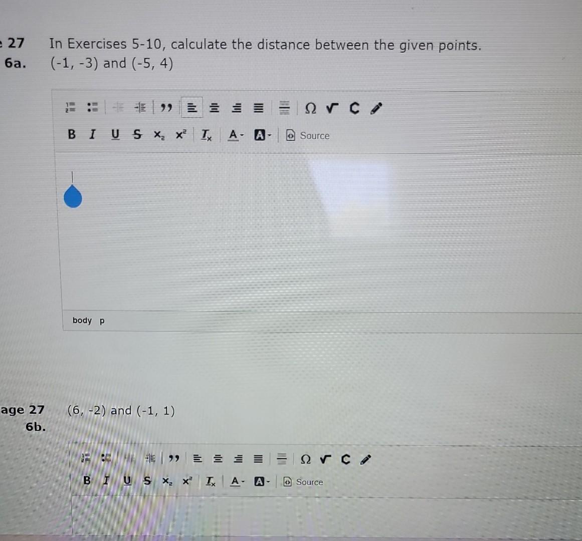 Solved 27 In Exercises 5-10, calculate the distance between | Chegg.com