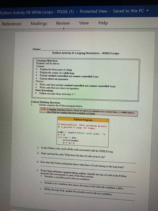Solved Python Activity 08 While Loops - POGIL (1) - | Chegg.com