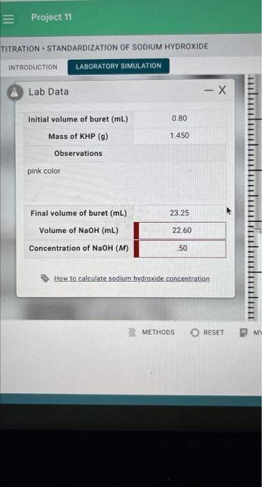 Solved Project 11 TITRATION - STANDARDIZATION OF SODIUM | Chegg.com
