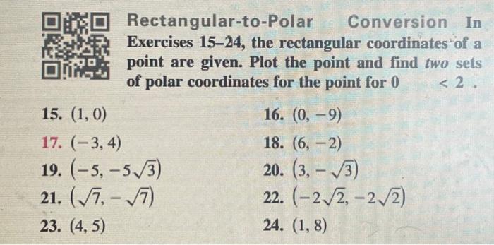 Solved Rectangular-to-Polar Conversion In Exercises 15-24, | Chegg.com