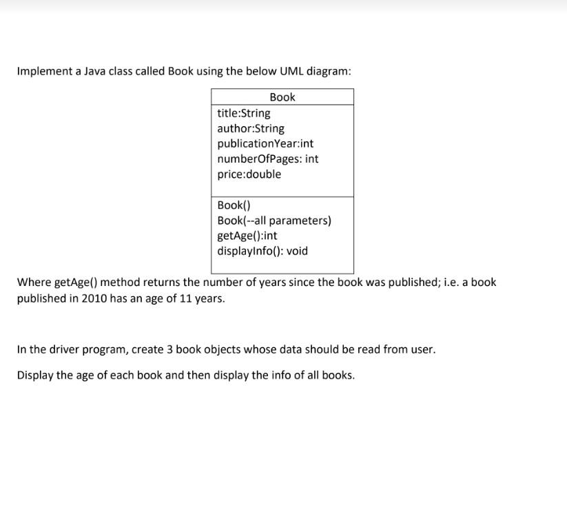 Solved Implement a Java class called Book using the below | Chegg.com