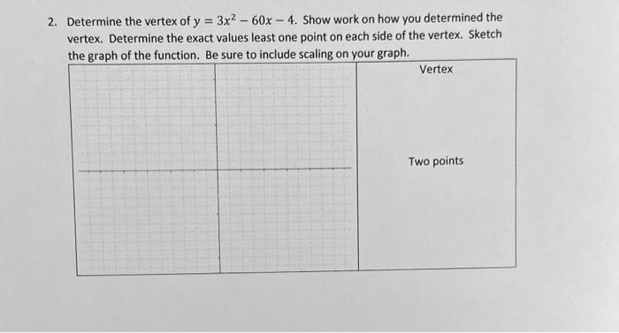 Solved 2. Determine the vertex of y=3x2−60x−4. Show work on | Chegg.com
